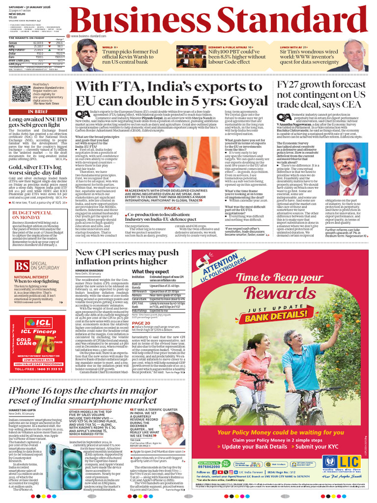Business Standard 31-01-2026 | PDF | Economies | International Trade