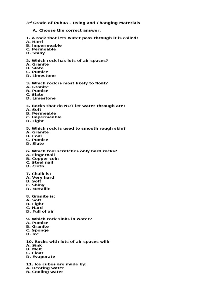 3rd Grade of Puhua - Changes of Materials | PDF | Water | Ice