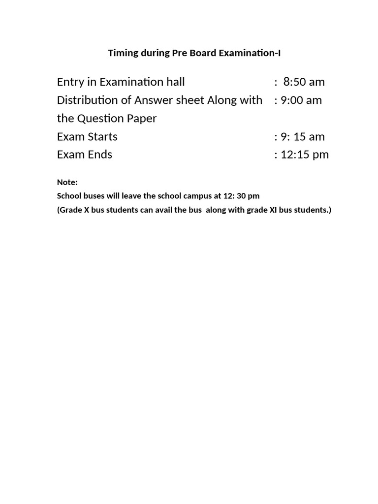 Timing During Pre Board Examination | PDF