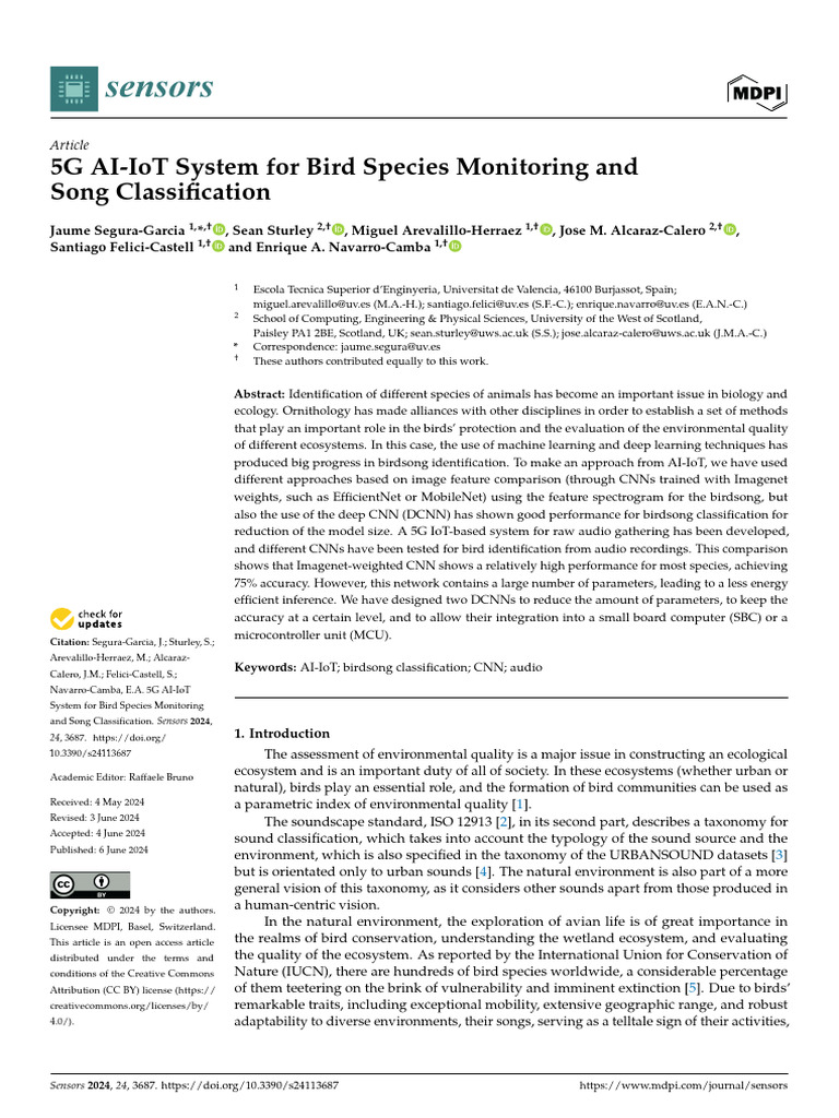 5G AI-IoT System for Bird Species Monitoring and Song Classification ...