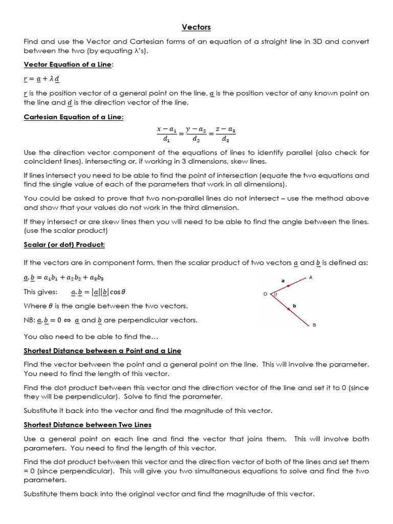 Vectors Notes | PDF | Euclidean Vector | Line (Geometry)