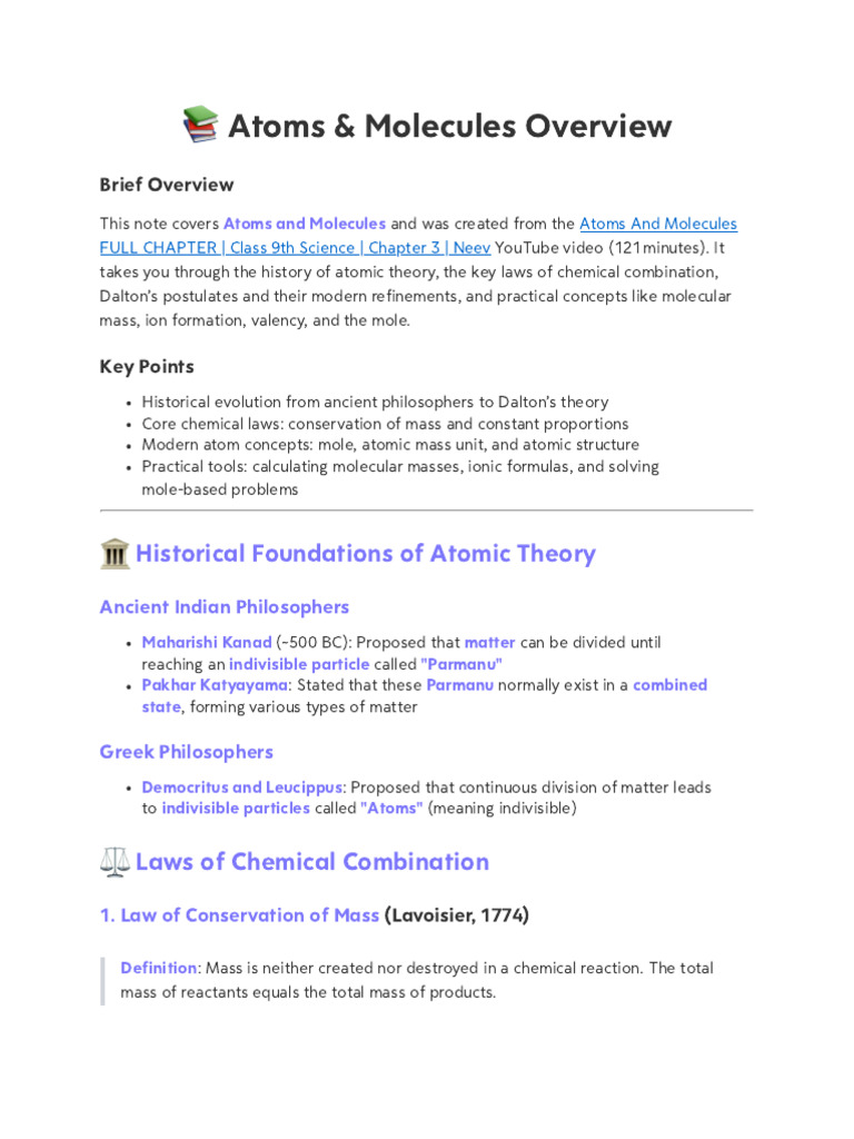 Atoms and Molecules FULL CHAPTER _ Class 9th Science _ Chapter 3 _ Neev ...