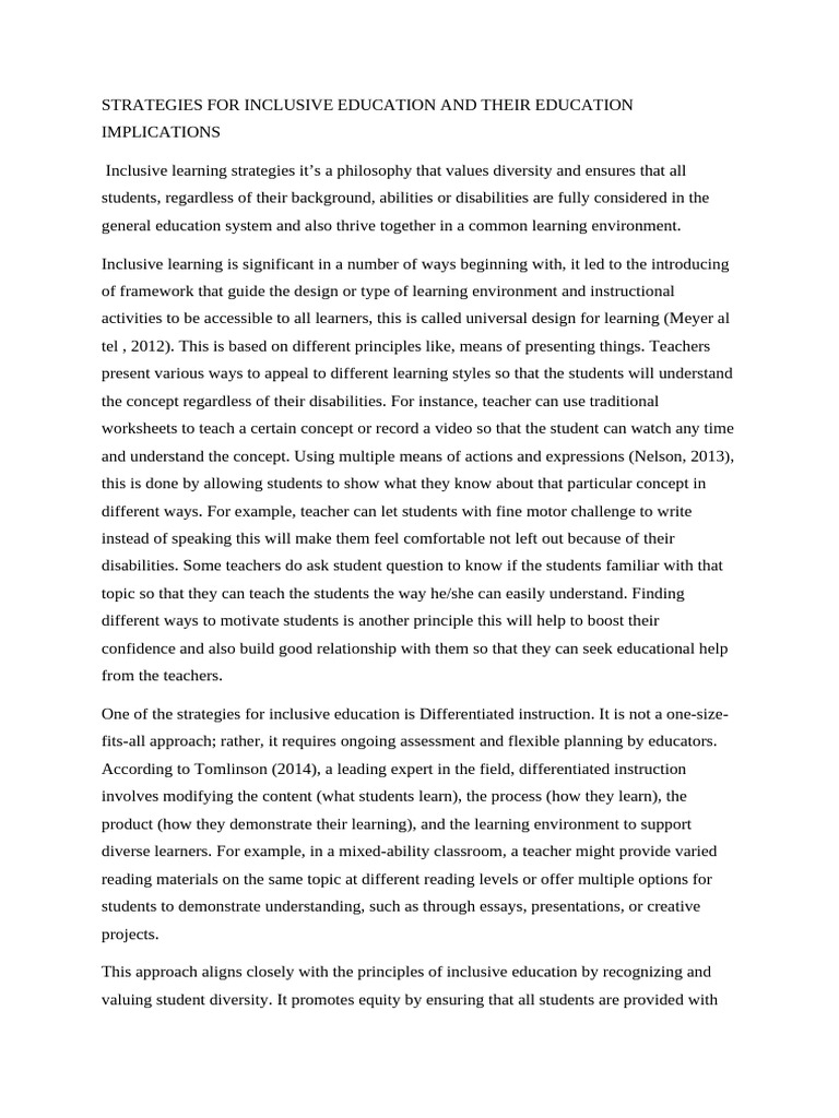 Strategies for Inclusive Education and Their Education Implications ...