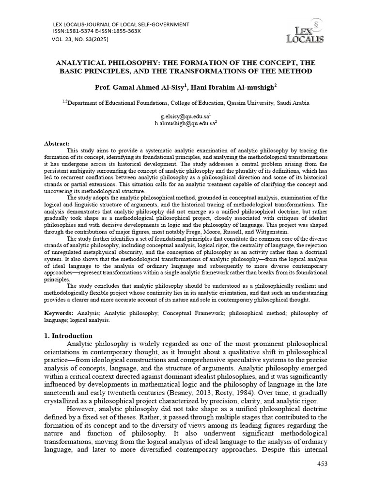 Analytical Philosophy: The Formation of The Concept, The Basic ...