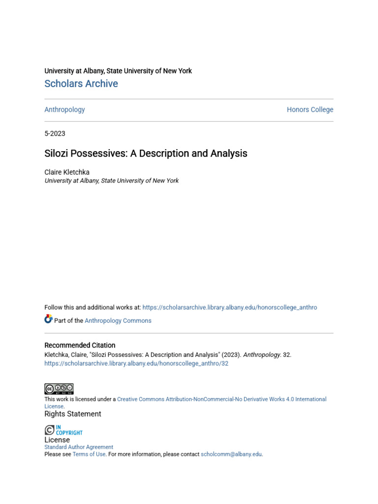 Silozi Possessives_ a Description and Analysis | PDF | Grammatical ...