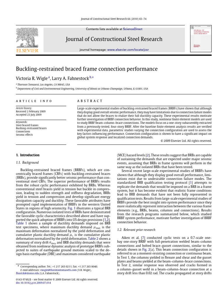 Buckling-Restrained Braced Frame Connection Performance | PDF ...