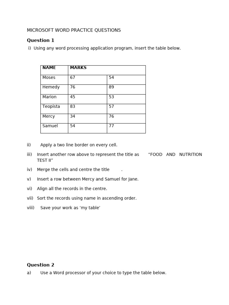 Microsoft Word Practice Questions | PDF | Microsoft Word