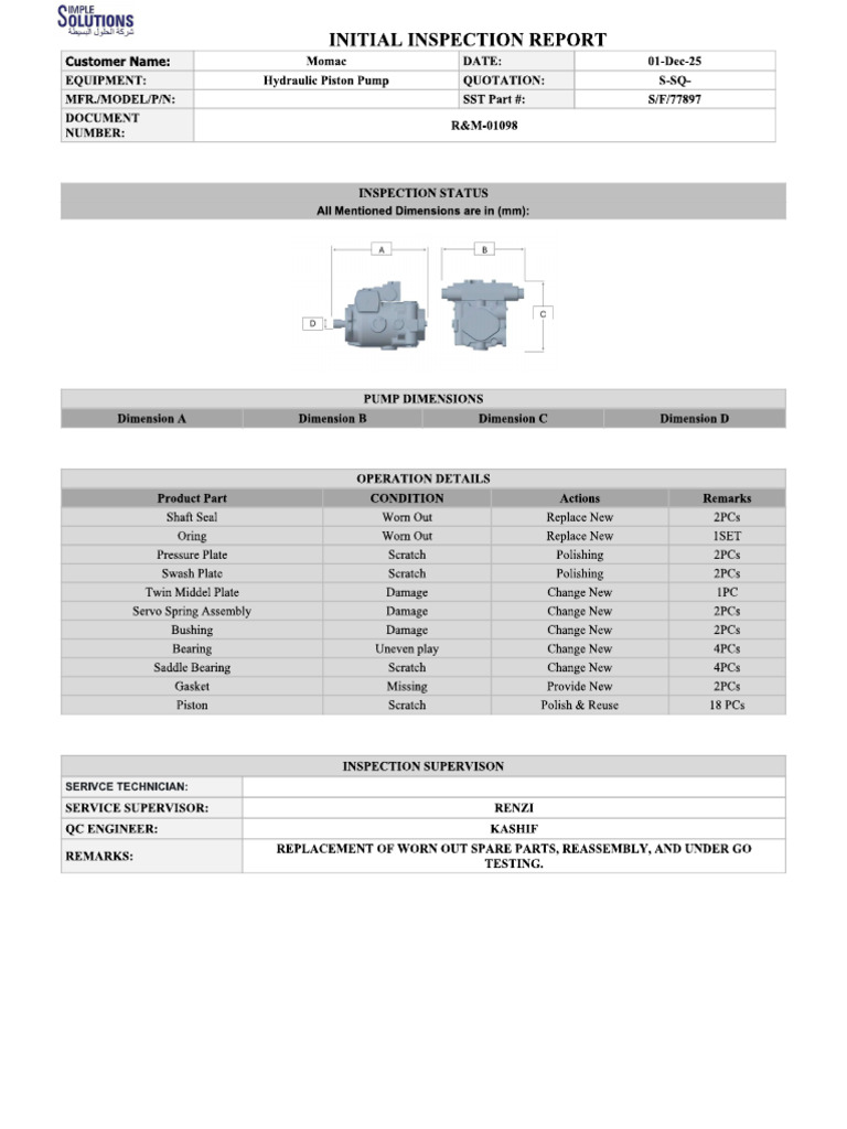 Pump Inspection Report | PDF
