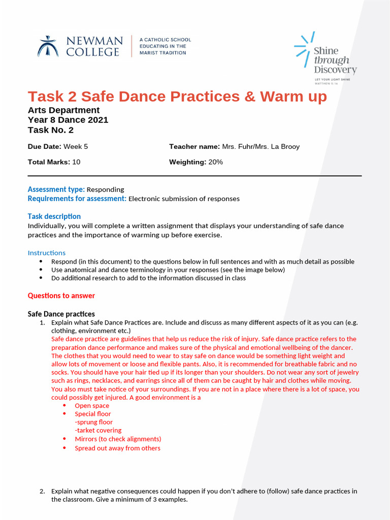 Bella's Task 2 (8 Dance) - SDP and Warm Up | PDF | Aerobic Exercise ...