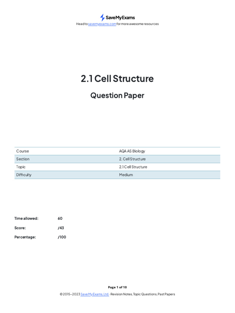 Cell+Structure+ +Medium+Qs | PDF | Chloroplast | Cell (Biology)