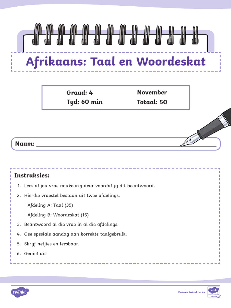 Za Fal 1669527185 Grade 4 Fal Afrikaans Year End Assessment Taal Ver 3 ...