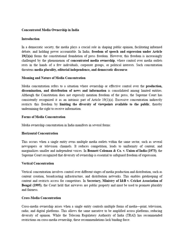 Concentrated Media Ownership in India | PDF | Mass Media | Human ...