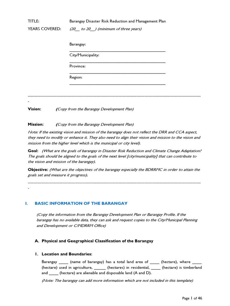 BDRRM Plan Template English | PDF | Emergency Evacuation | Hazards