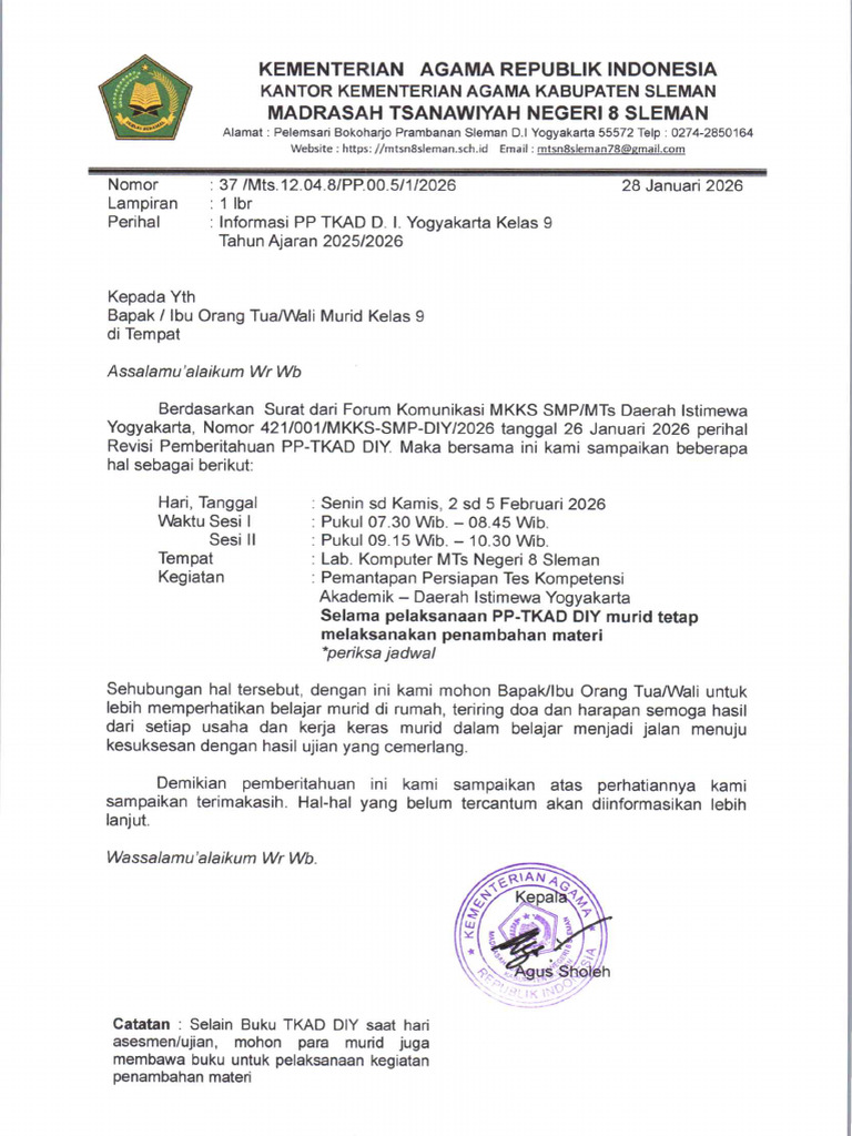 Pemberitahuan Pptka-D TK Diy 2026 | PDF