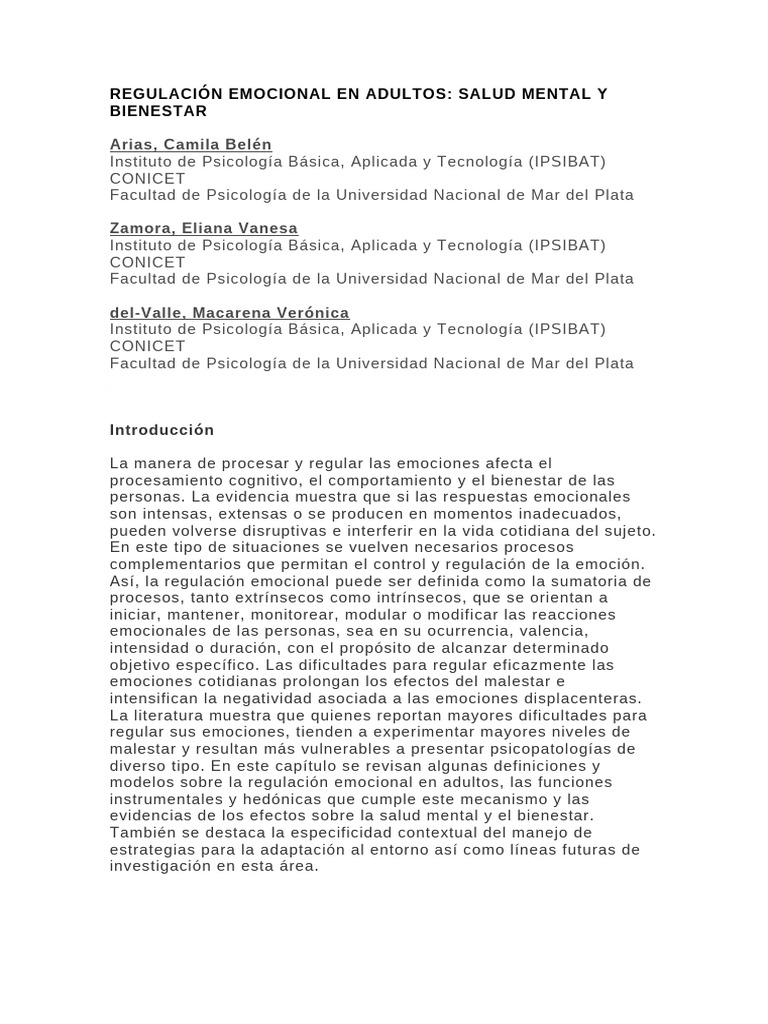 Regulación Emocional en Adultos | PDF | Las emociones | Depresión ...