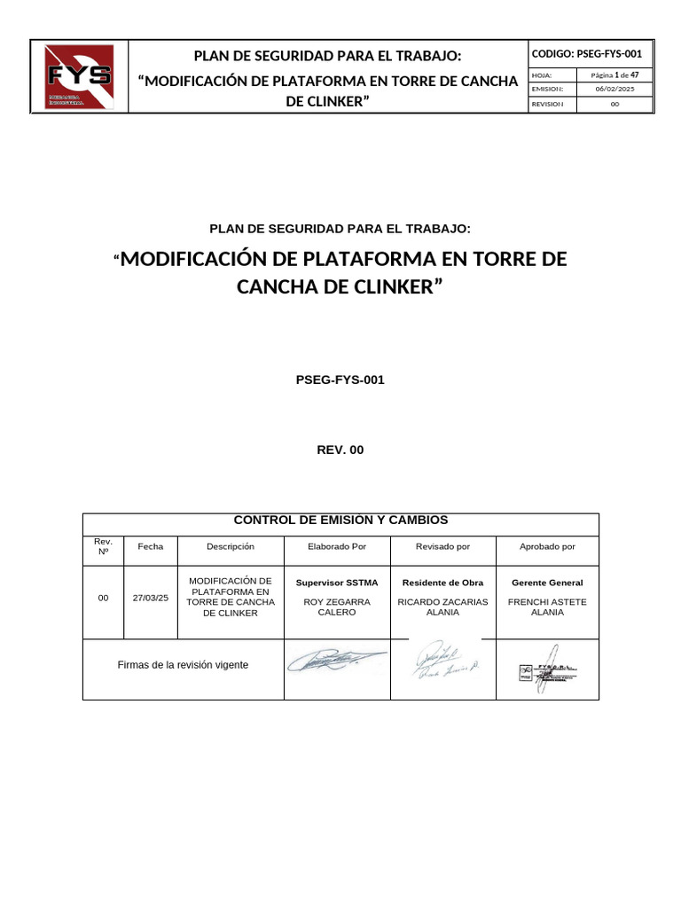 Pseg-Fys-001 Plan de Seguridad - "Modificación de Plataforma en Torre ...