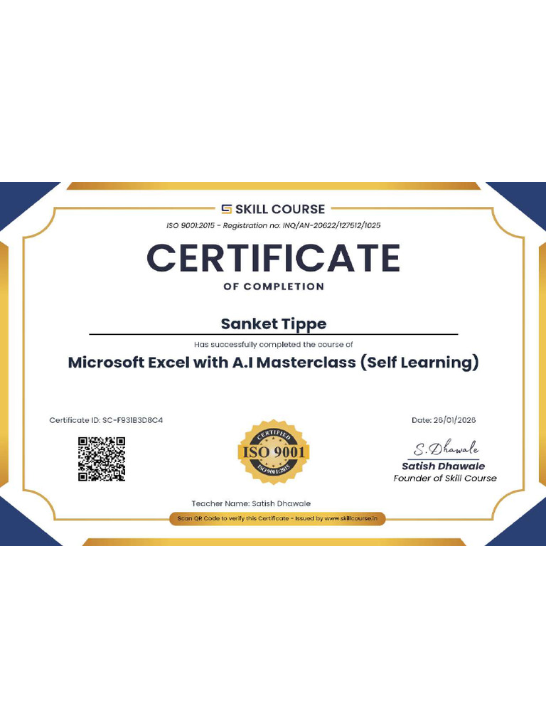 Excel Certificate | PDF