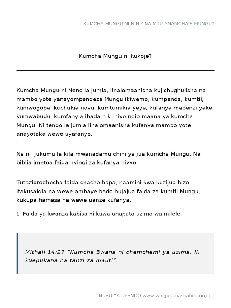 Kumcha Mungu Ni Nini_ Na Mtu Anamchaje Mungu_ (1) | PDF