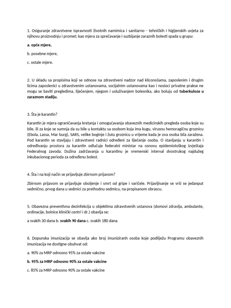 Epidemiologija Testovi Kolokvij | PDF