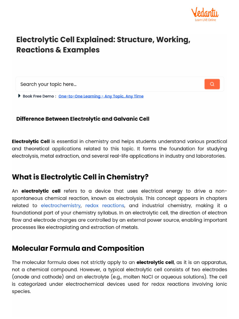 Electrolytic Cell Explained - Structure, Working, Reactions & Examples ...