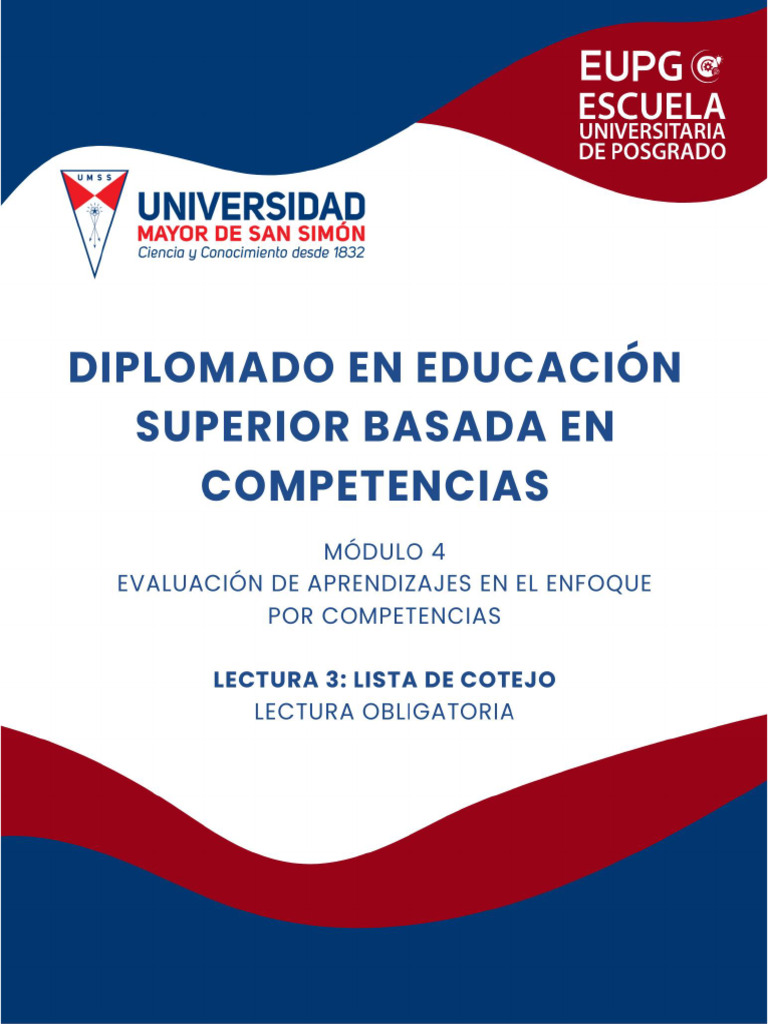 Lectura 3 Obligatoria - Listas de Cotejo | PDF | Evaluación | Enseñando