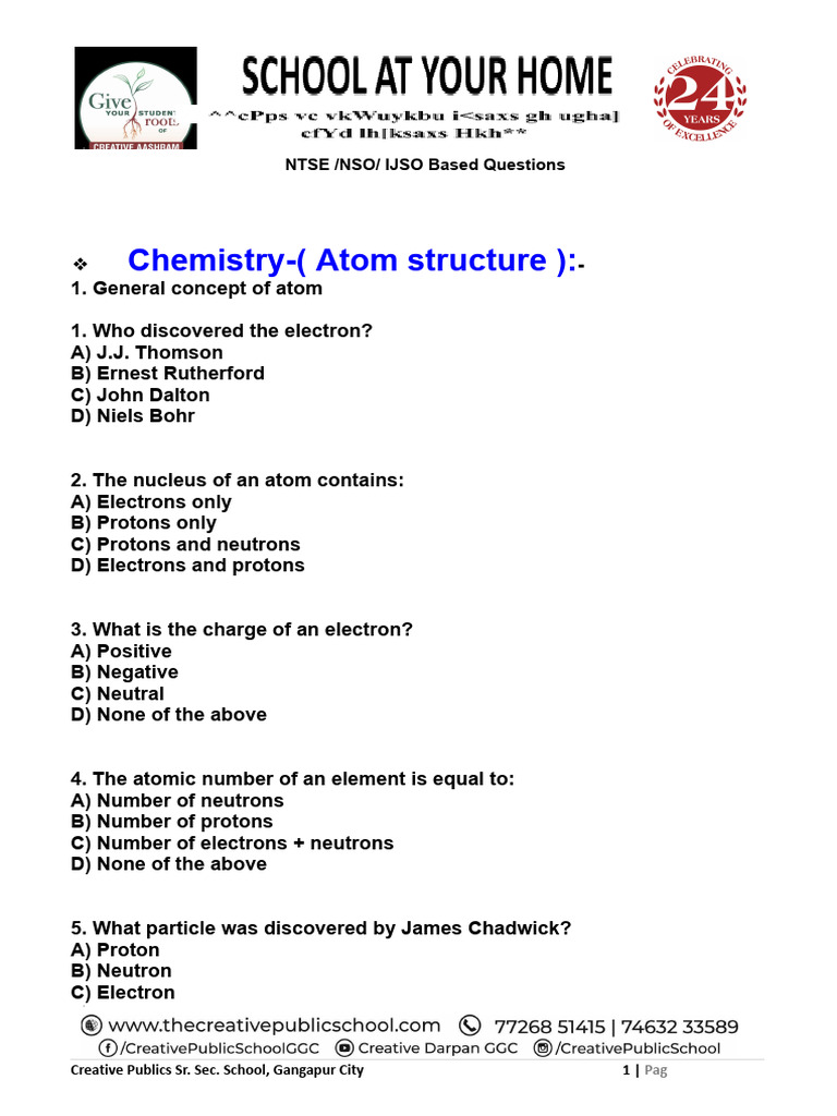DPP 01 VII Atomic Structure | PDF | Atoms | Atomic Orbital