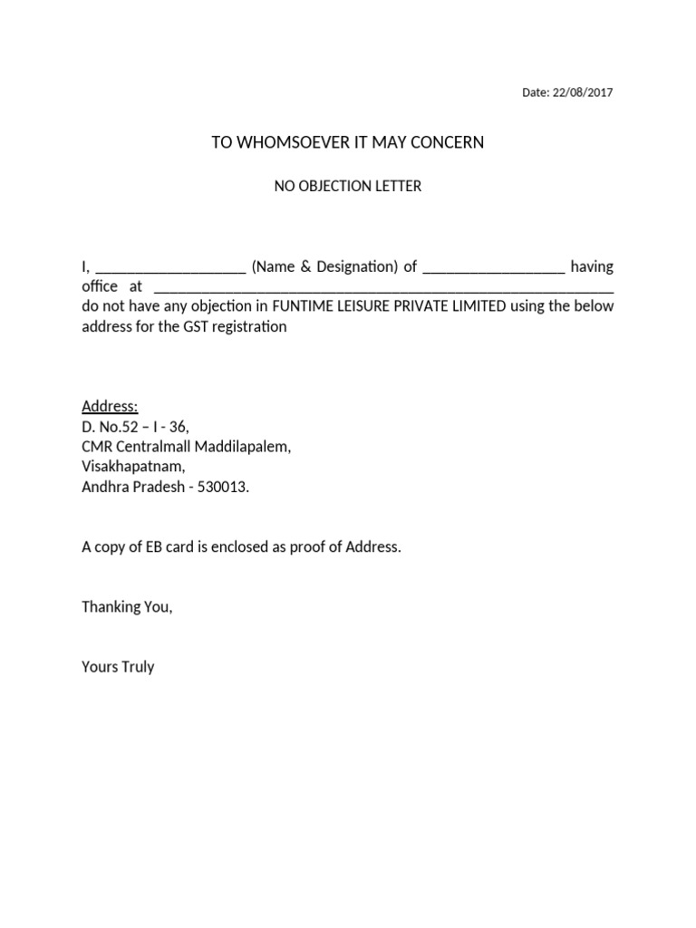 No Objection Letter | PDF