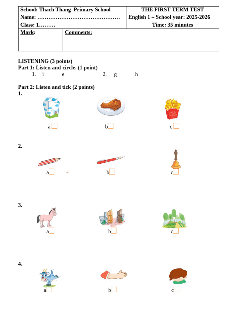 Grade 1 - Kì 1 | PDF