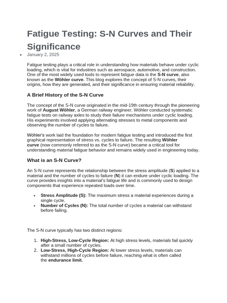 Fatigue Testing - S-N Curves and Their Significance | PDF | Fatigue ...