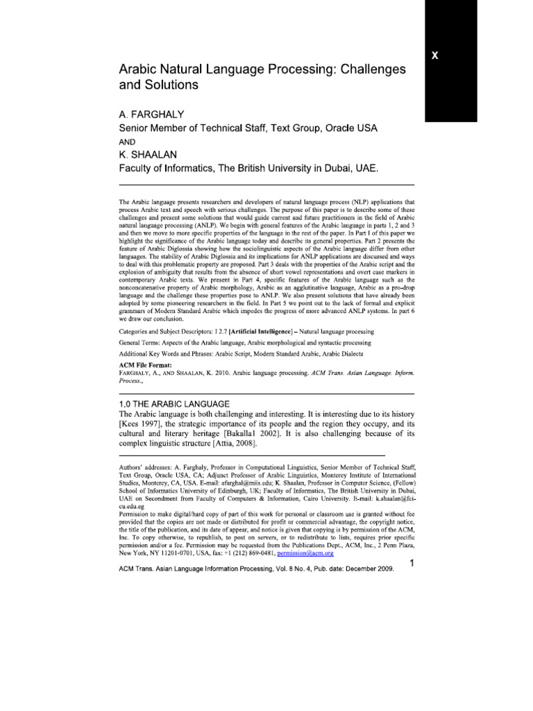 Arabic Natural Language Processing Challenges and Solutions | PDF