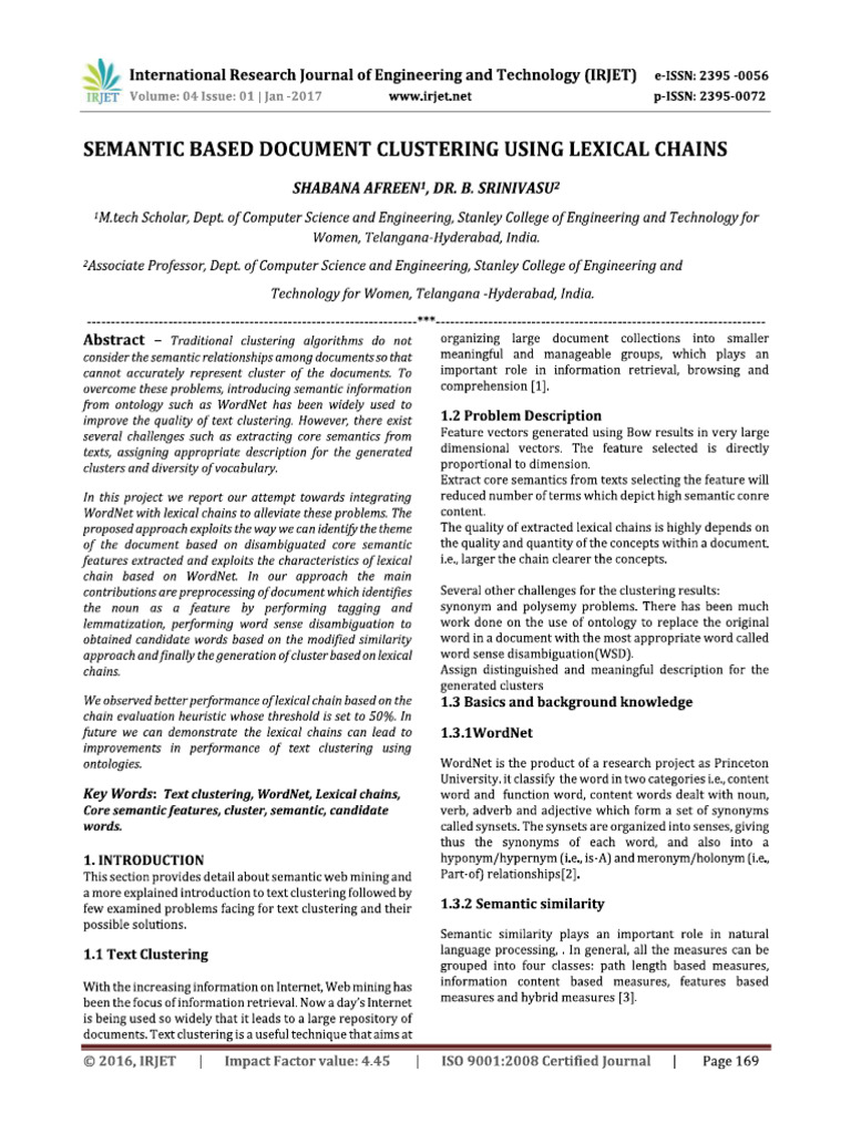 Semantic Based Document Clustering Using Lexical Chains | PDF