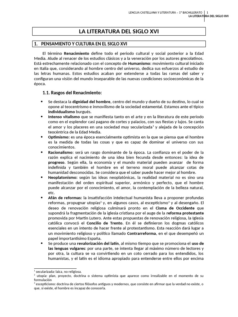 La Literatura Del Siglo Xvi 2024 25 | PDF | Poesía | Misticismo