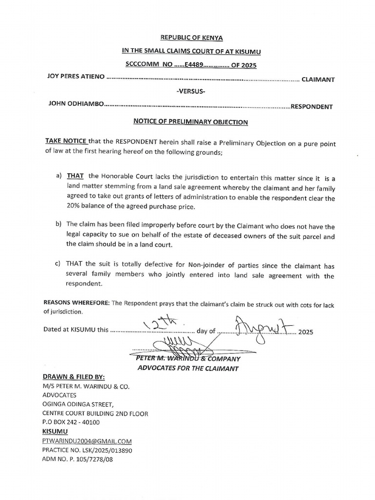Notice of Preliminary Objection-John Akoth | PDF