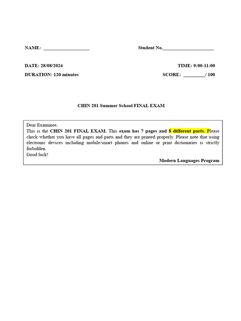 Final Exam Sample Paper | PDF