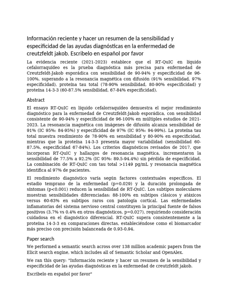 Elicit - Sensibilidad y Especificidad en el Diagnóstico de - Report ...