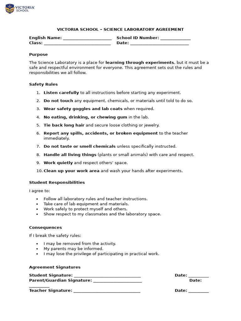 Science Laboratory Agreement | PDF
