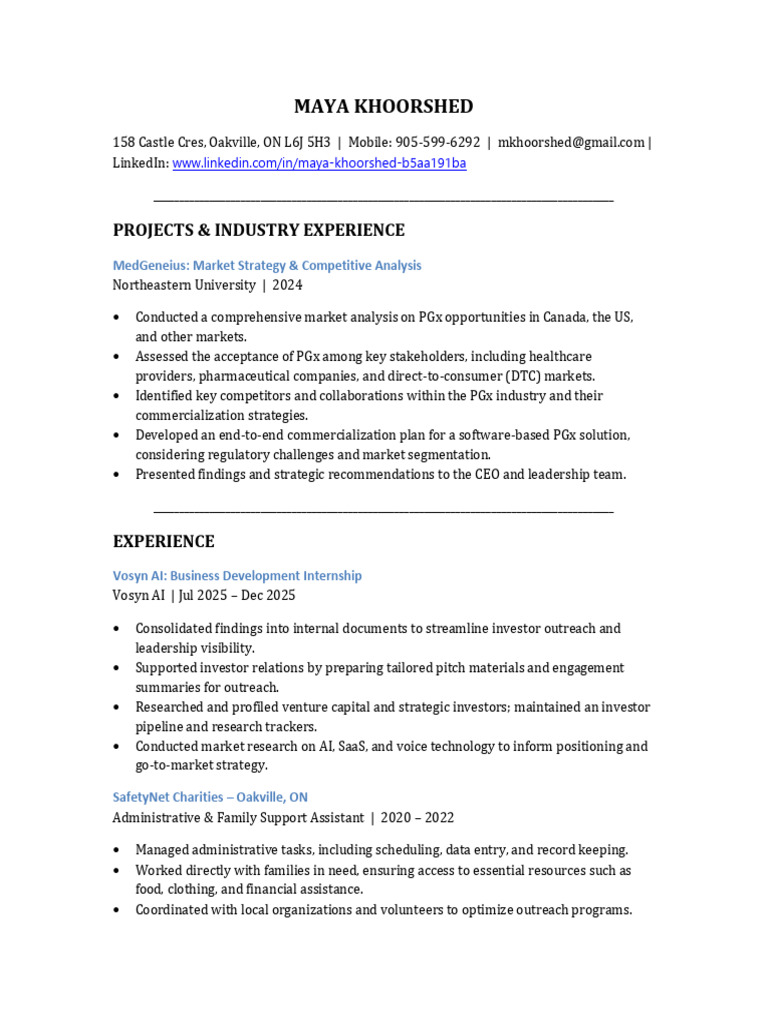 Maya Khoorshed Resume 2025 | PDF | Biotechnology | Business
