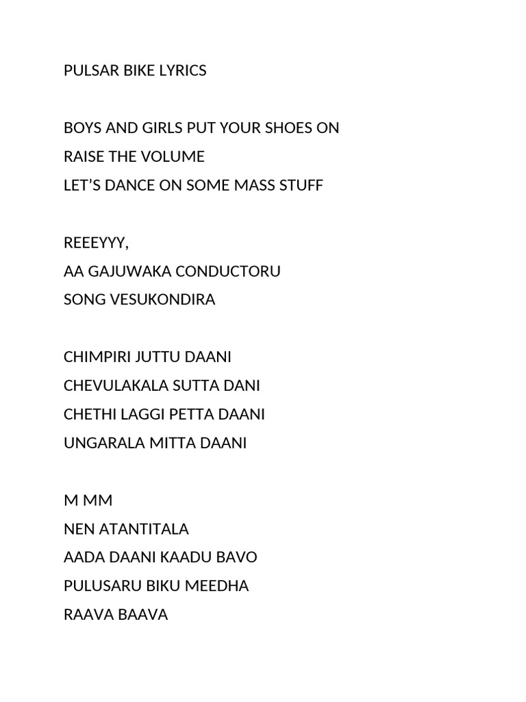 Word 5 Pulsar Bike Lyrics | PDF