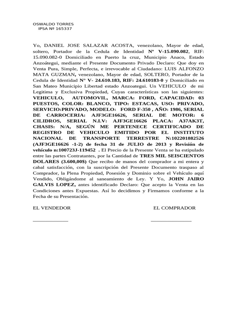 Documento Compra Venta (1) | PDF