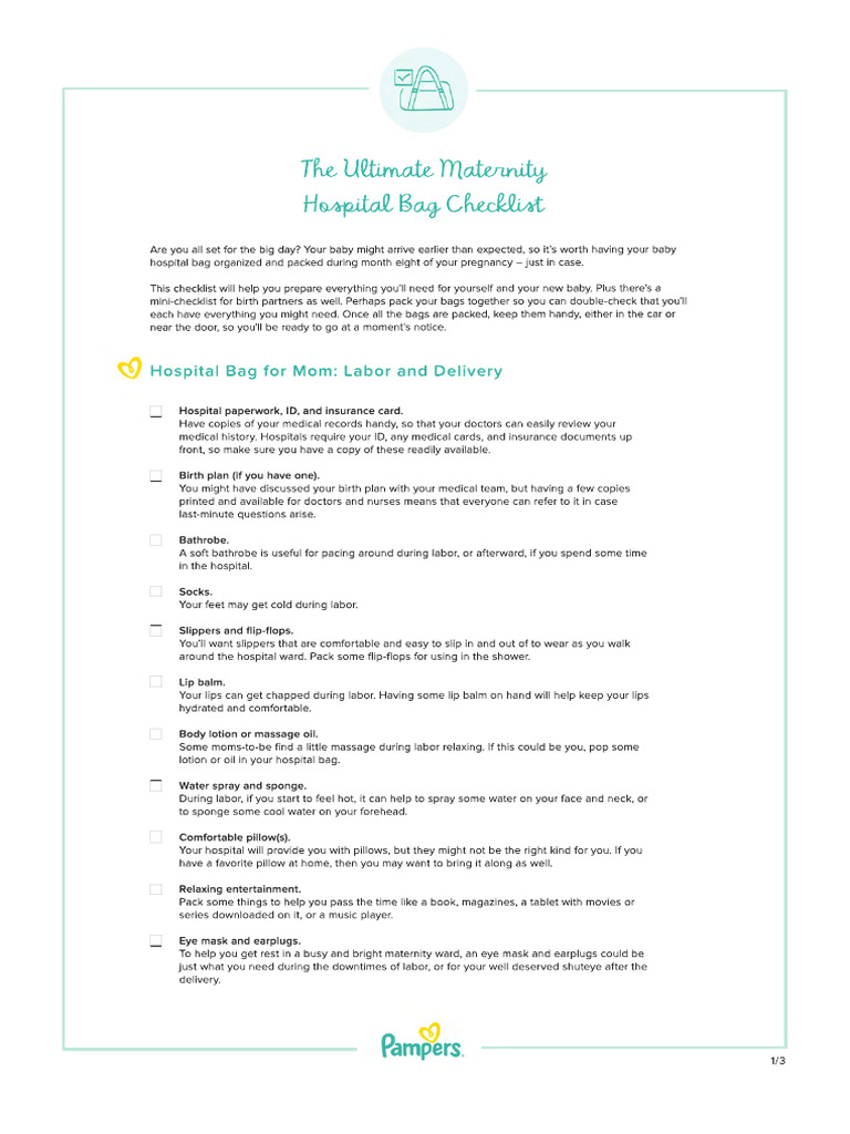Hospital Bag Checklist | PDF