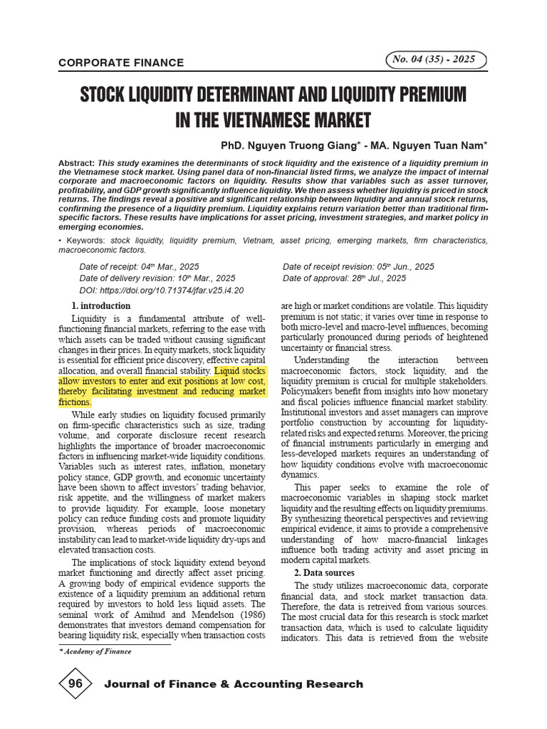 Stock Liquidity Determinant and Liquidity Premium in The Vietnamese ...