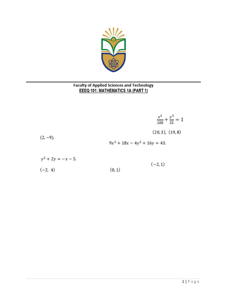 Cat 2 Eeeq 101-Mathematics 1a (Part 1) - 1 | PDF