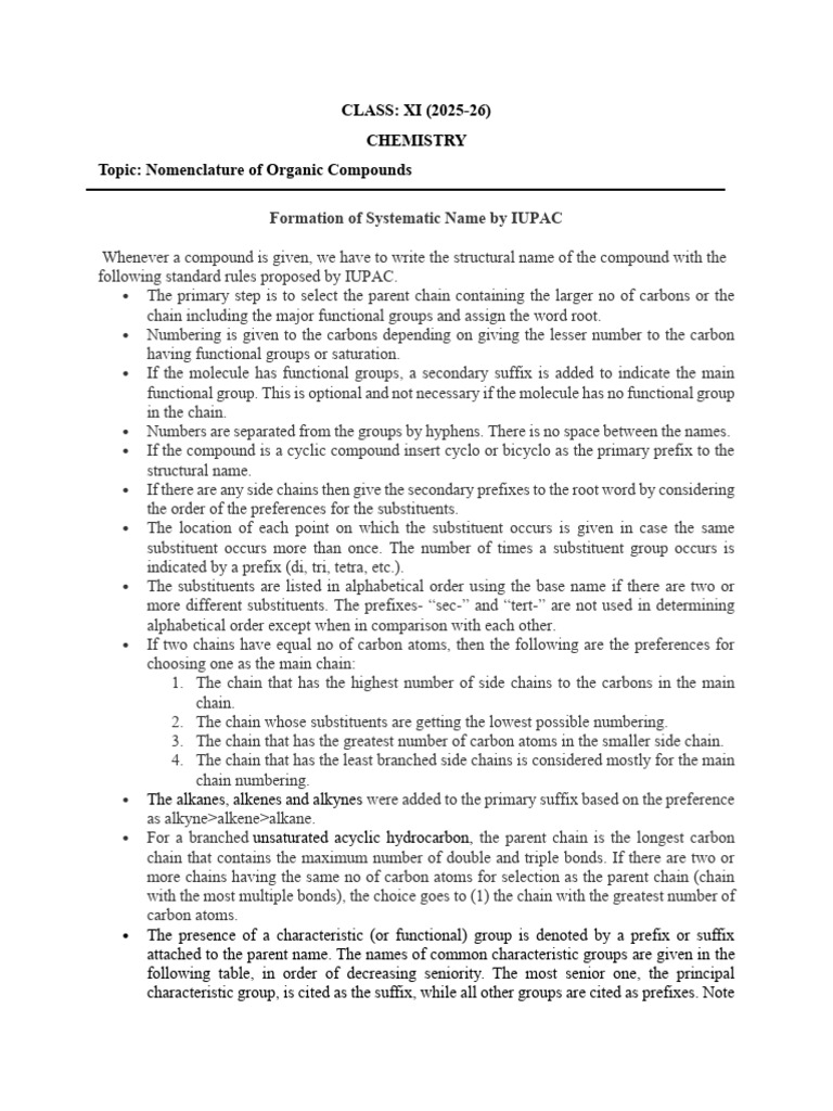 Class XI IUPAC Nomenclature | PDF | Alkene | Functional Group