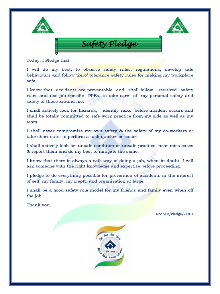 Safety Pledge English | PDF