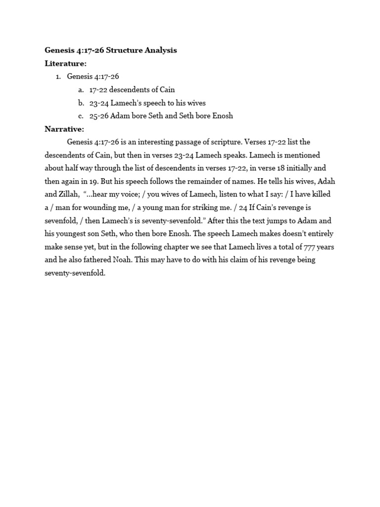 Genesis 4-17-26 Structure Analysis | PDF