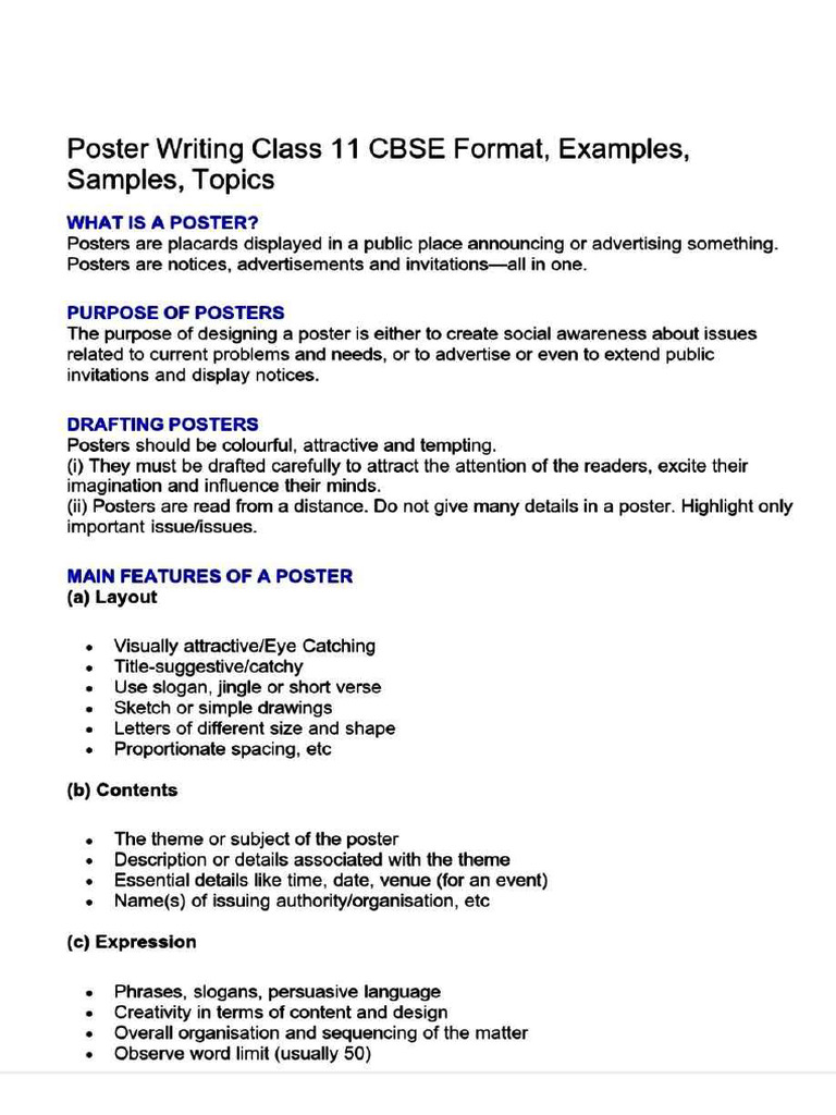 XI - Poster Writing | PDF