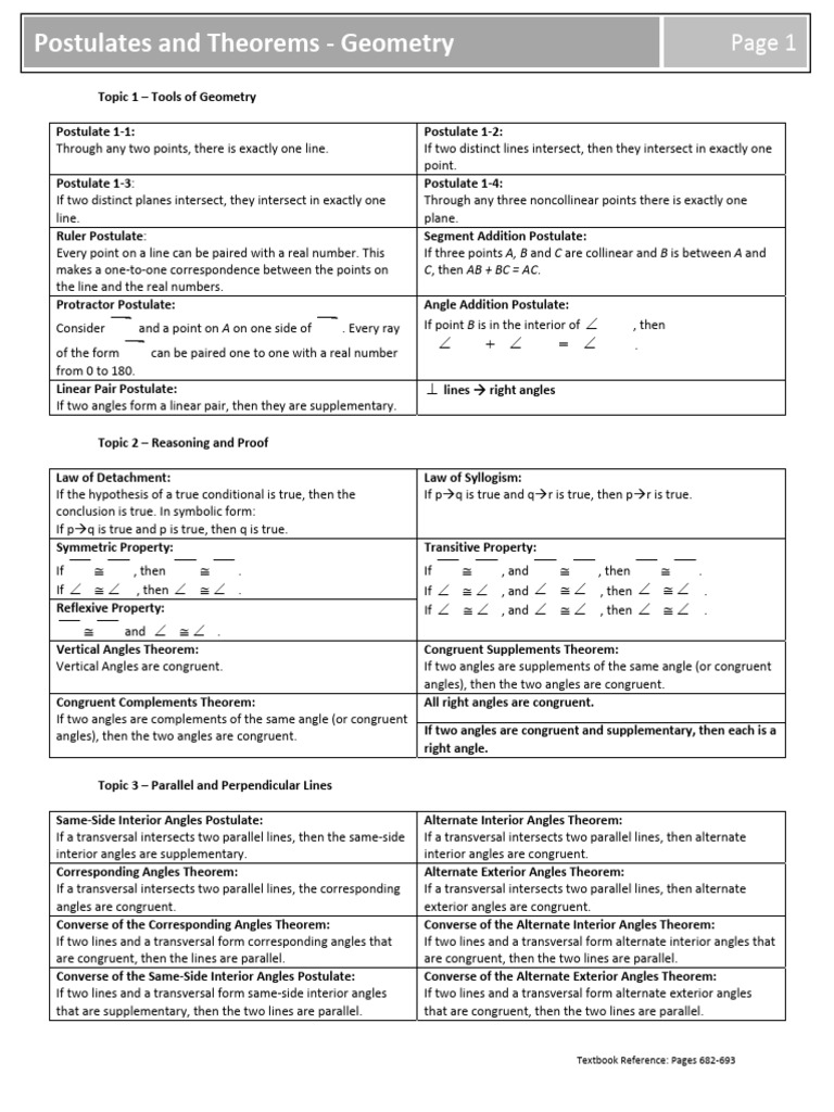 Geometry Postulates and Theorems | PDF | Triangle | Perpendicular