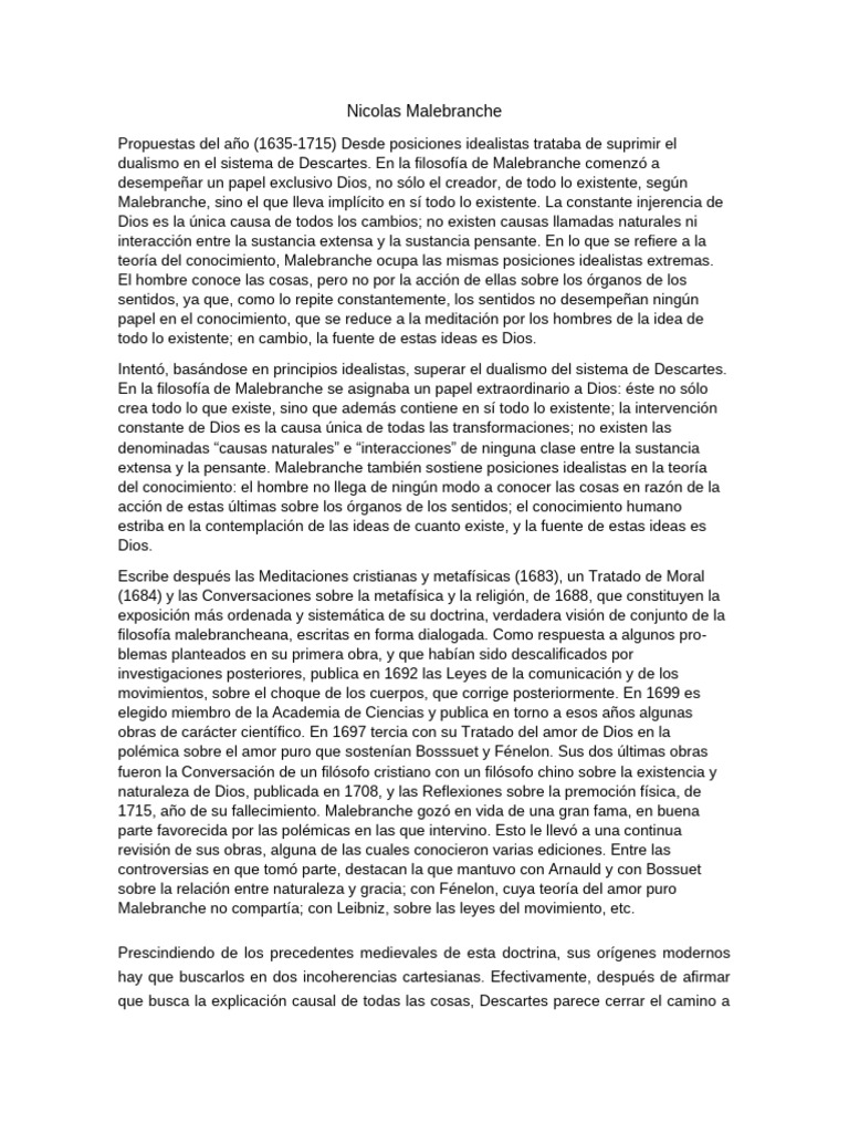 Nicolas Malebranche | PDF | René Descartes | Teoría de sustancias