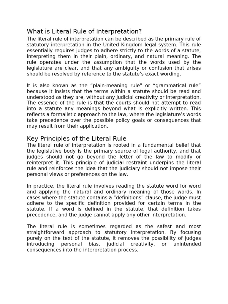 Literal Rule of Interpretation | PDF | Statutory Interpretation | Plain ...