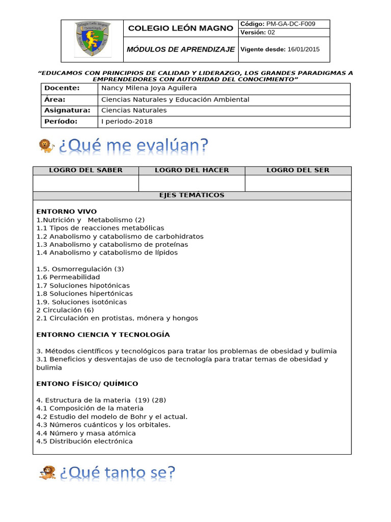 PM-GA-DC-F009 - MODULOS DE APRENDIZAJE 7 | PDF | Sangre | Átomos